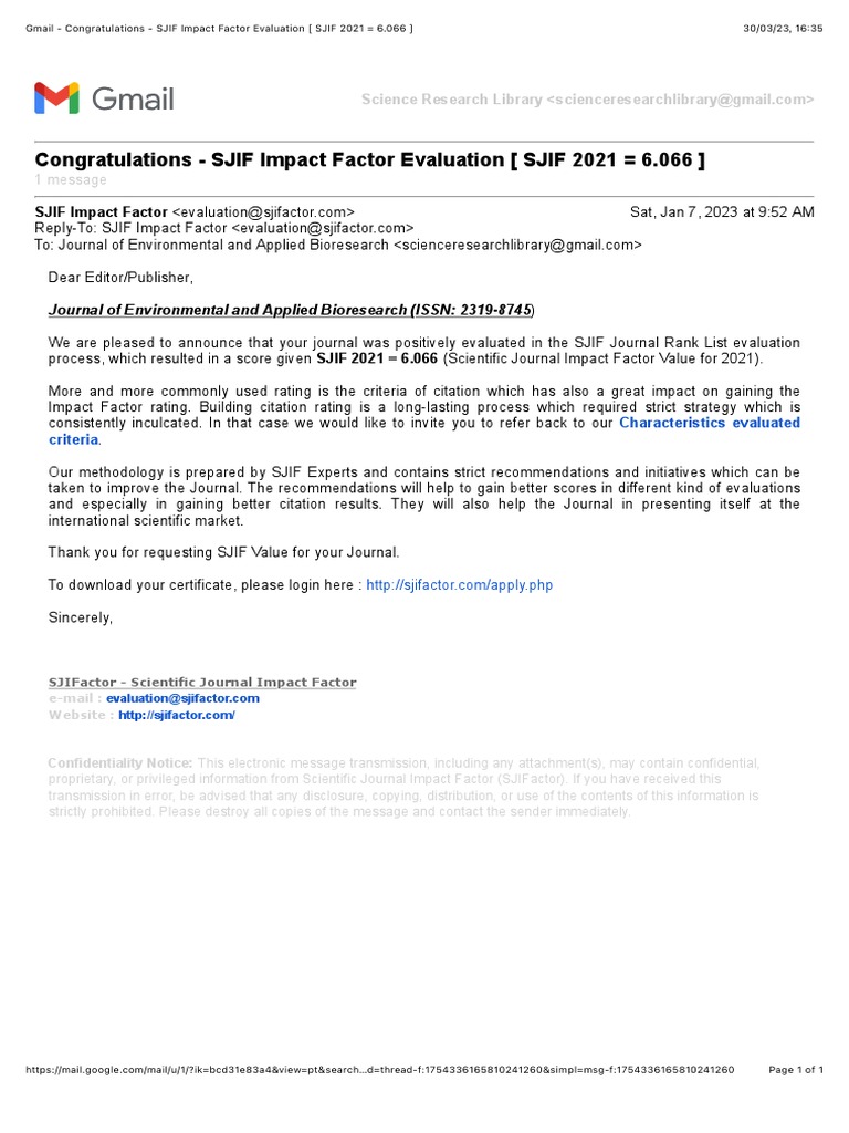 SJIF Impact Factor Evaluation (SJIF 2021 6.066) | PDF | Science ...
