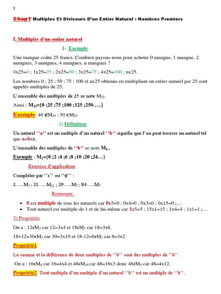 Chap1-Multiples Et Diviseurs D'un Entier Naturel-Nombre Premier | PDF ...