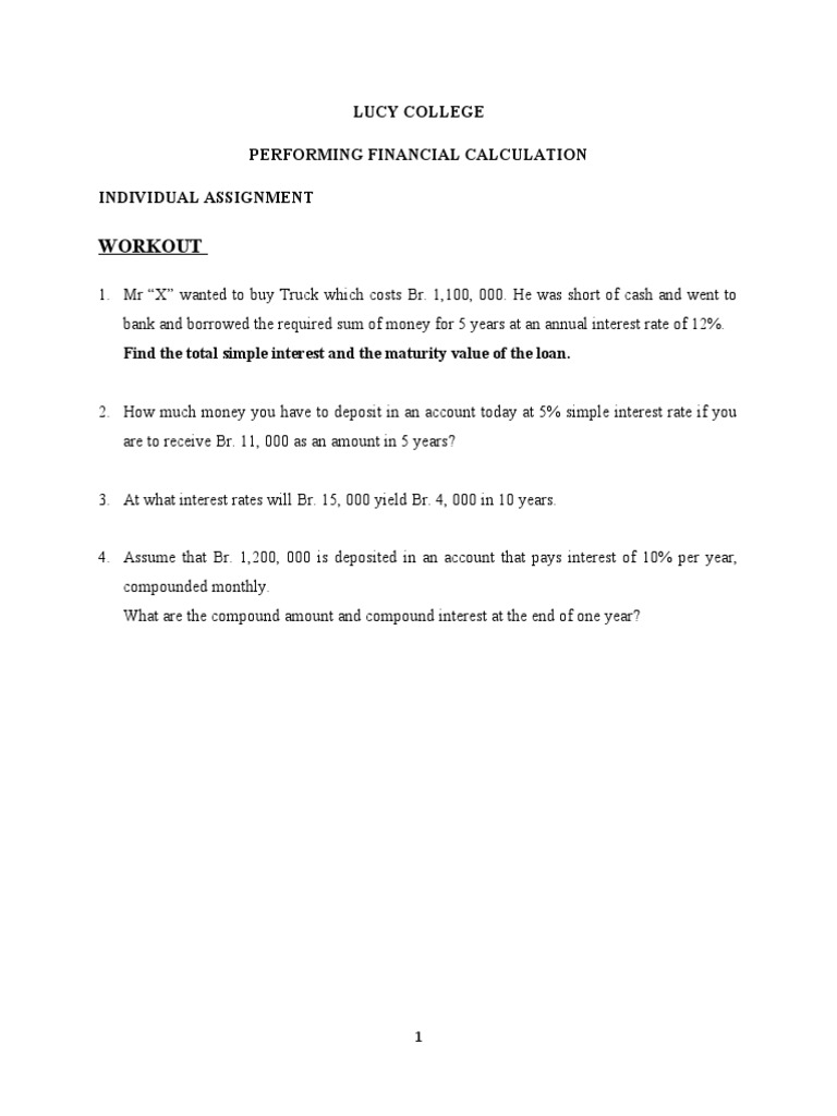 PERFORMING FINANCIAL CALCULATION Assignment | PDF | Finance & Money ...