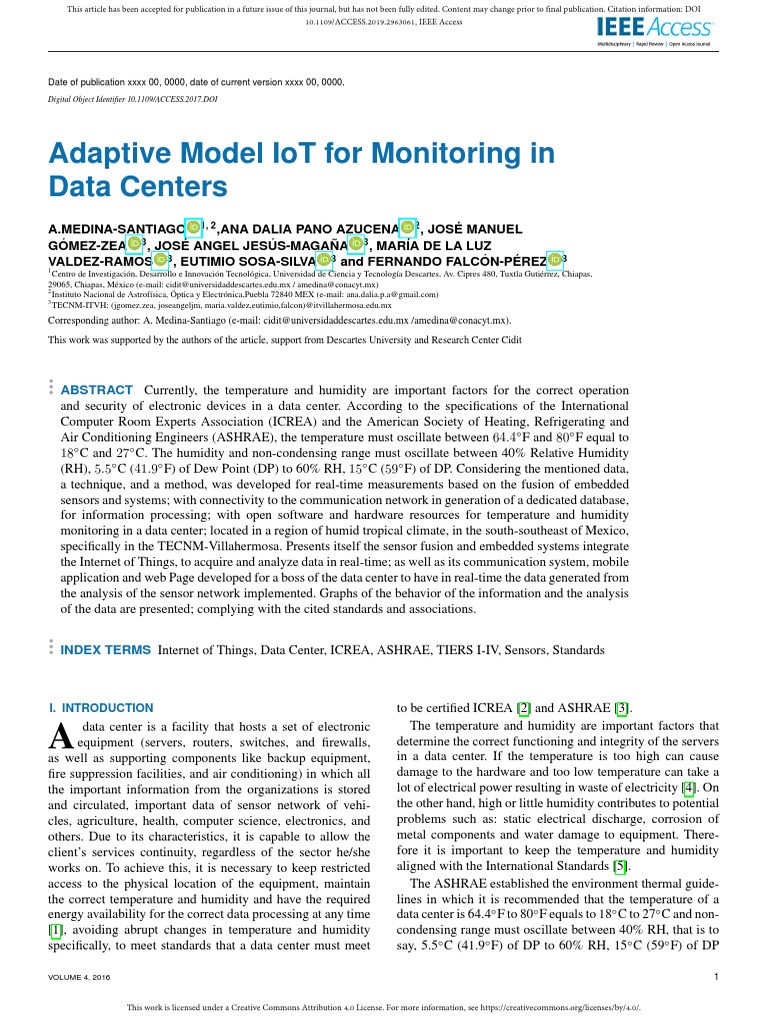 Adaptive Model IoT For Monitoring in Data Centers | PDF | Data Center ...