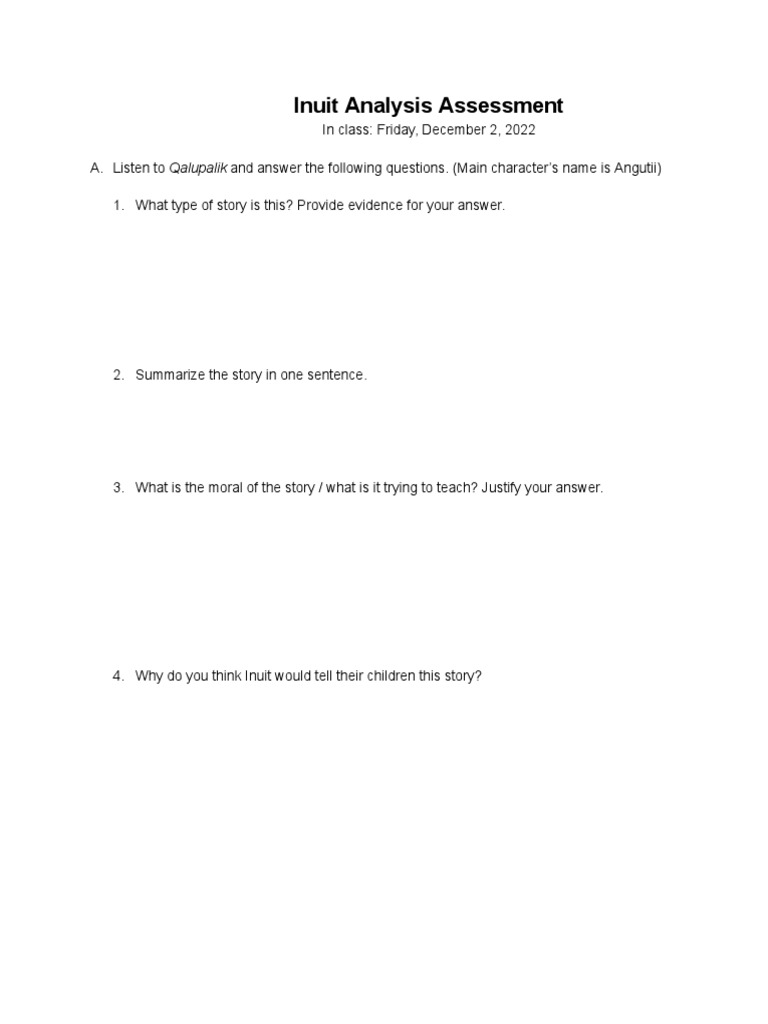 Inuit Analysis Assessment | PDF | Oral Tradition | Cognition
