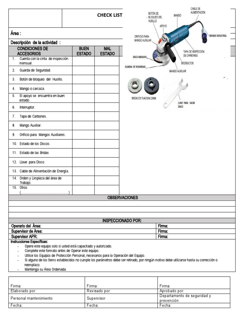Check List Esmeril | PDF