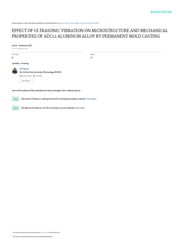 Effect of Ultrasonic Vibration On Microstructure and Mechanical ...