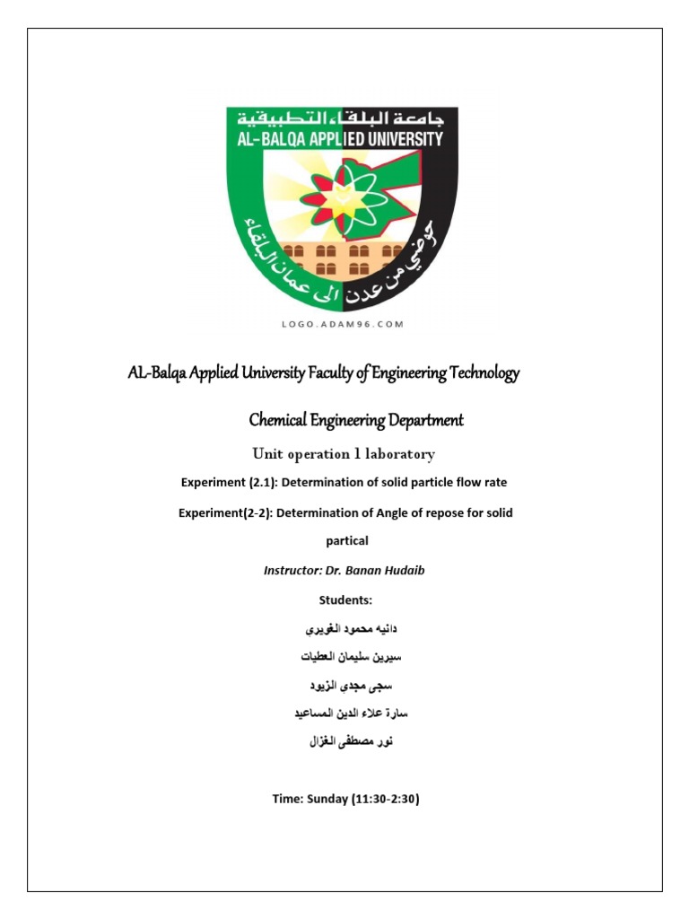 AL-Balqa Applied University Faculty of Engineering Technology Chemical Engineering Department ...