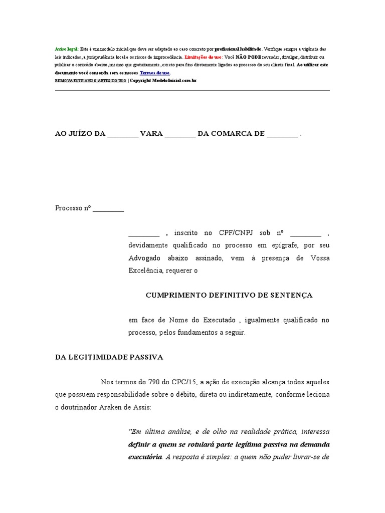 (MODELO) CUMPRIMENTO SUCUMBENCIA - Sentenca | PDF | Sentença (jurídico ...
