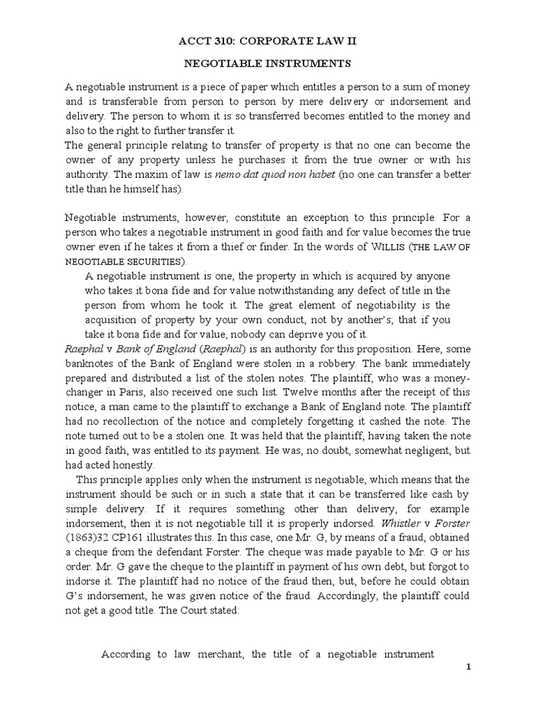 Negotiable Instrument & Bill of Exchange | PDF | Negotiable Instrument ...