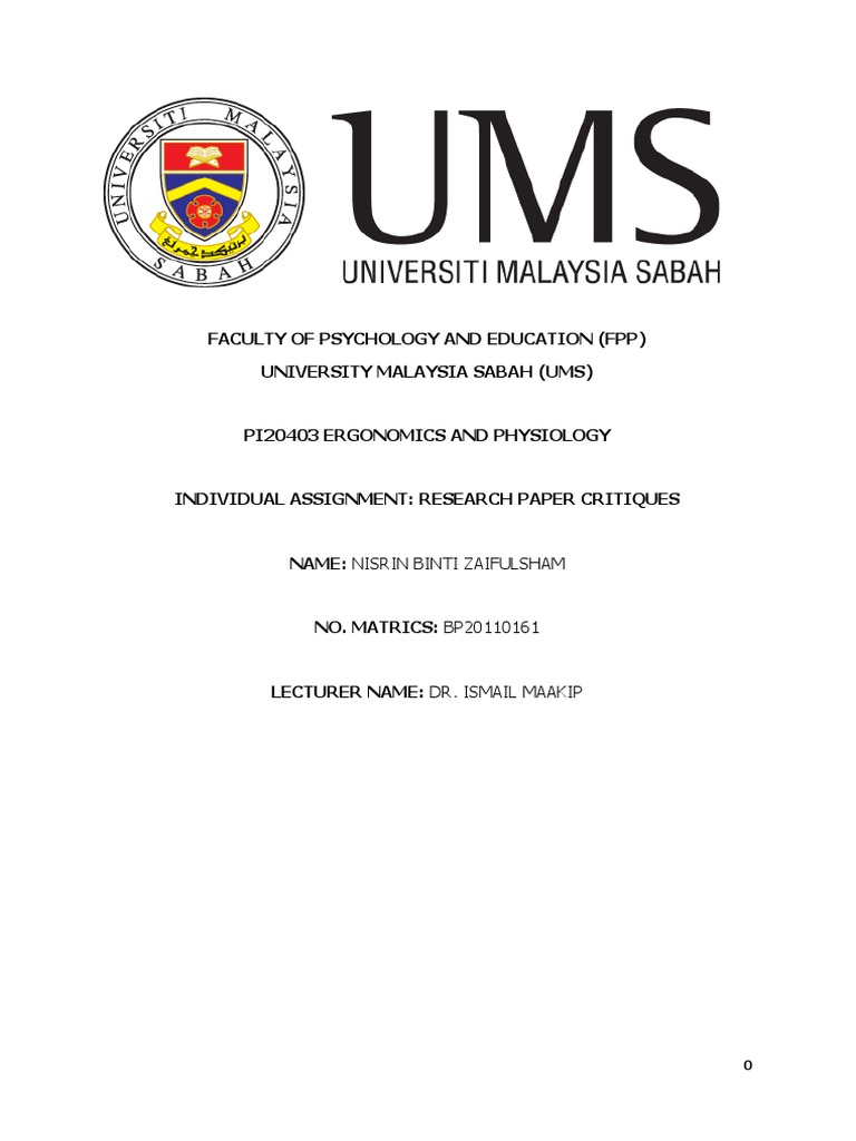 Nisrin Binti Zaifulsham - Paper Critique | PDF | Human Factors And Ergonomics | Nursing