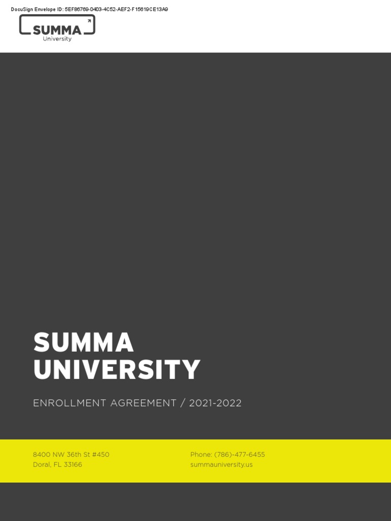 Summa University: Enrollment Agreement / 2021-2022 | PDF