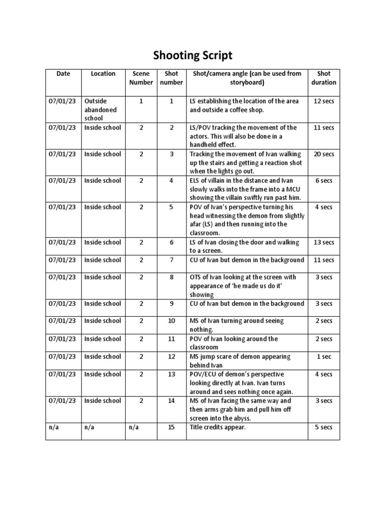 Shooting Script | PDF