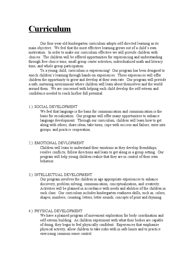 4k Curriculum | PDF | Curriculum | Learning