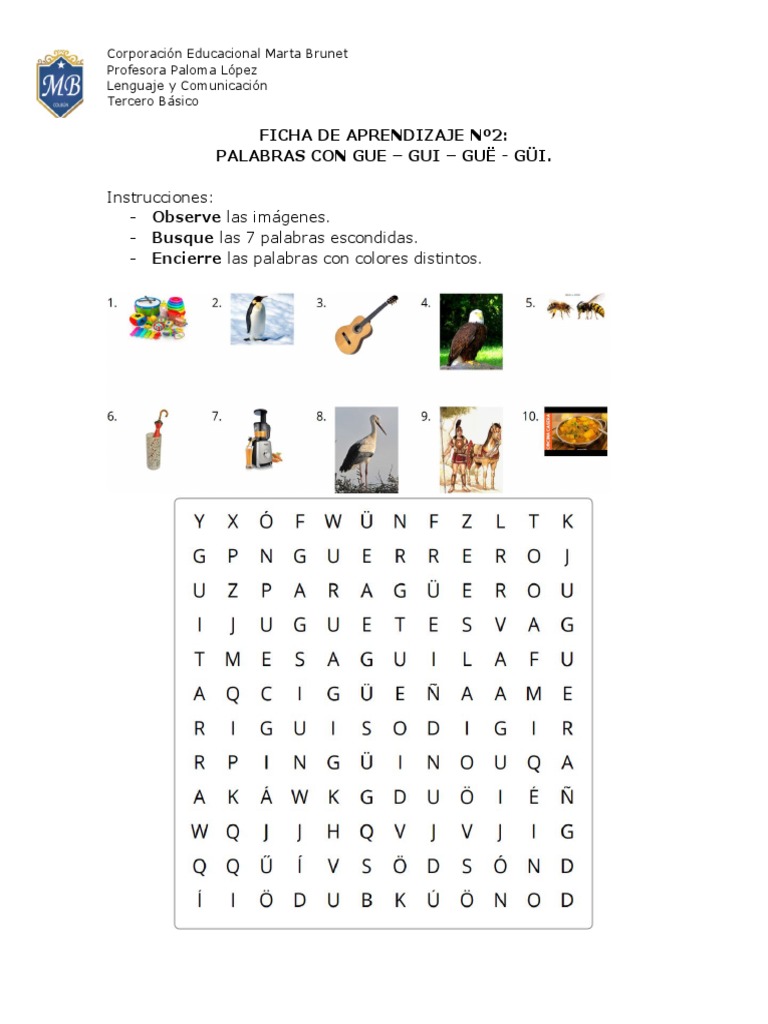 Ficha de Aprendizaje 2 - Gue Gui Güe Güi - 1 | PDF