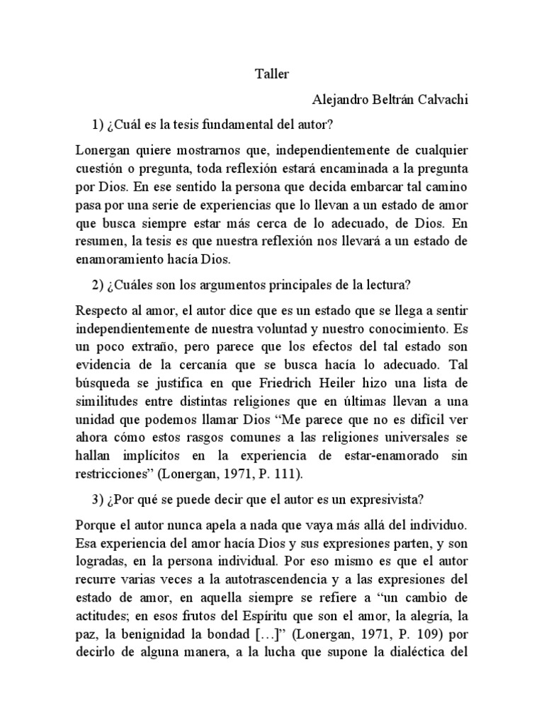Taller de Lonergan | PDF | Amor | Experiencia