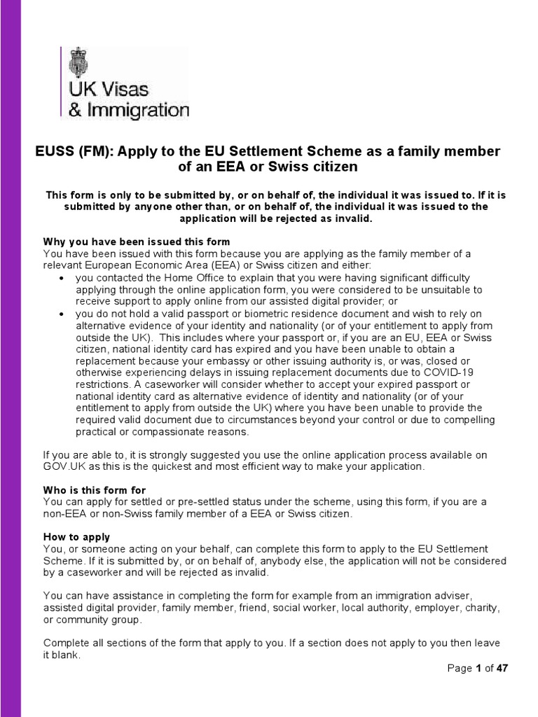EUSS (FM) : Apply To The EU Settlement Scheme As A Family Member of An EEA or Swiss Citizen ...