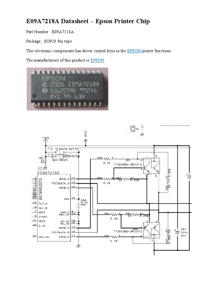 Epson Printer Chip E09A7218A Datasheet | PDF
