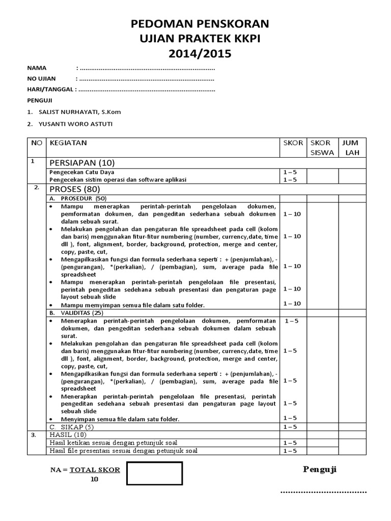 Pedoman Penskoran Uji Praktk | PDF