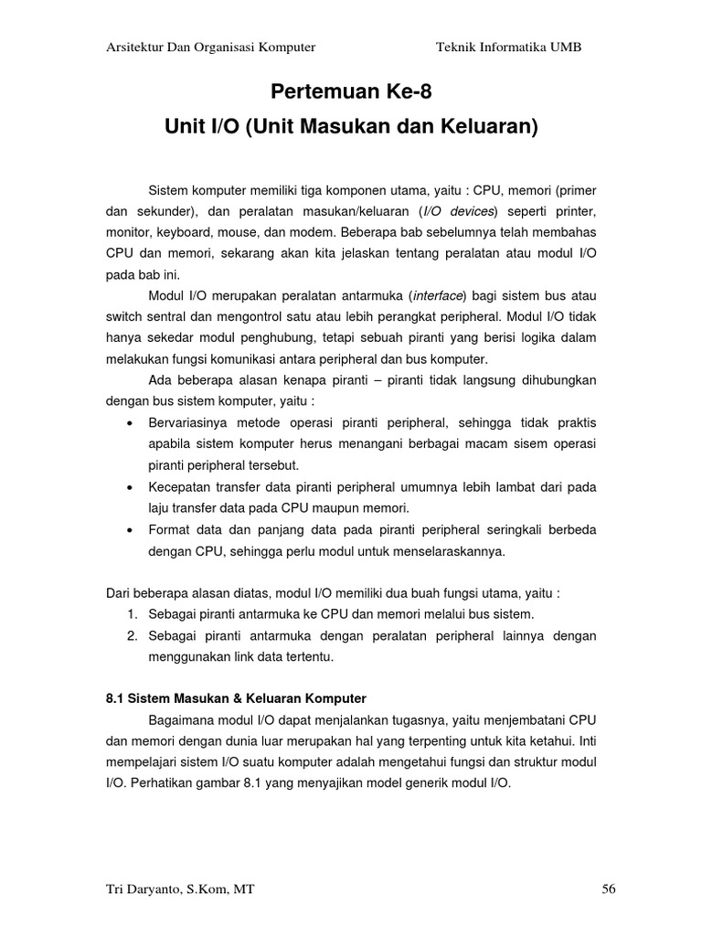 Pertemuan Ke-8 Unit I - O (Unit Masukan Dan Keluaran) | PDF