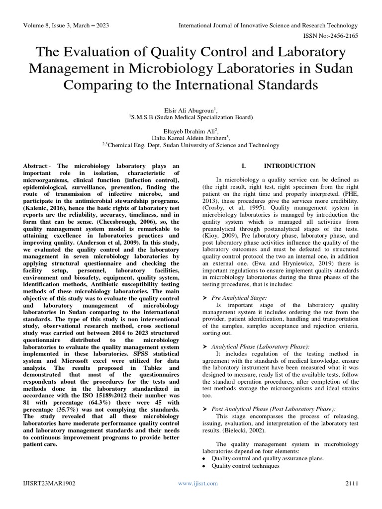 The Evaluation of Quality Control and Laboratory Management in ...