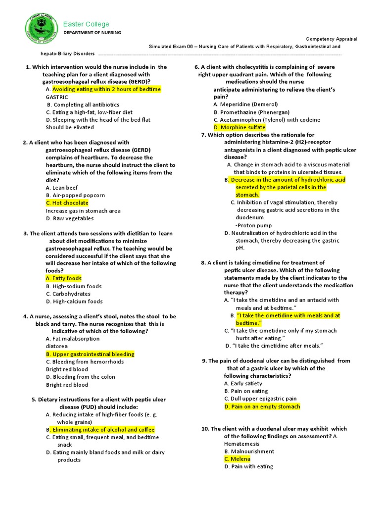 ANS - Simulated Exam 06 - Respiratory, Gastrointestina & Hepatobiliary ...