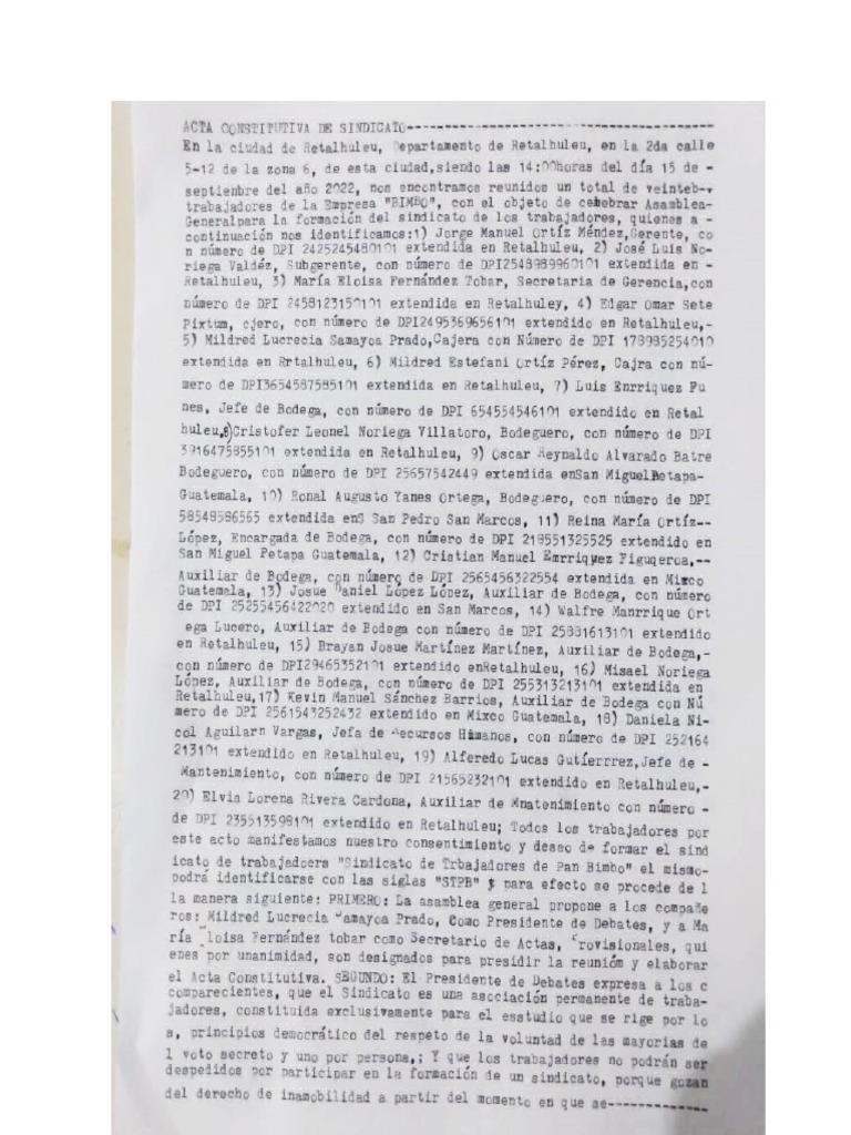 Acta de Constitucion de Sindicato | PDF Acta de Constitucion de Sindicato | PDF