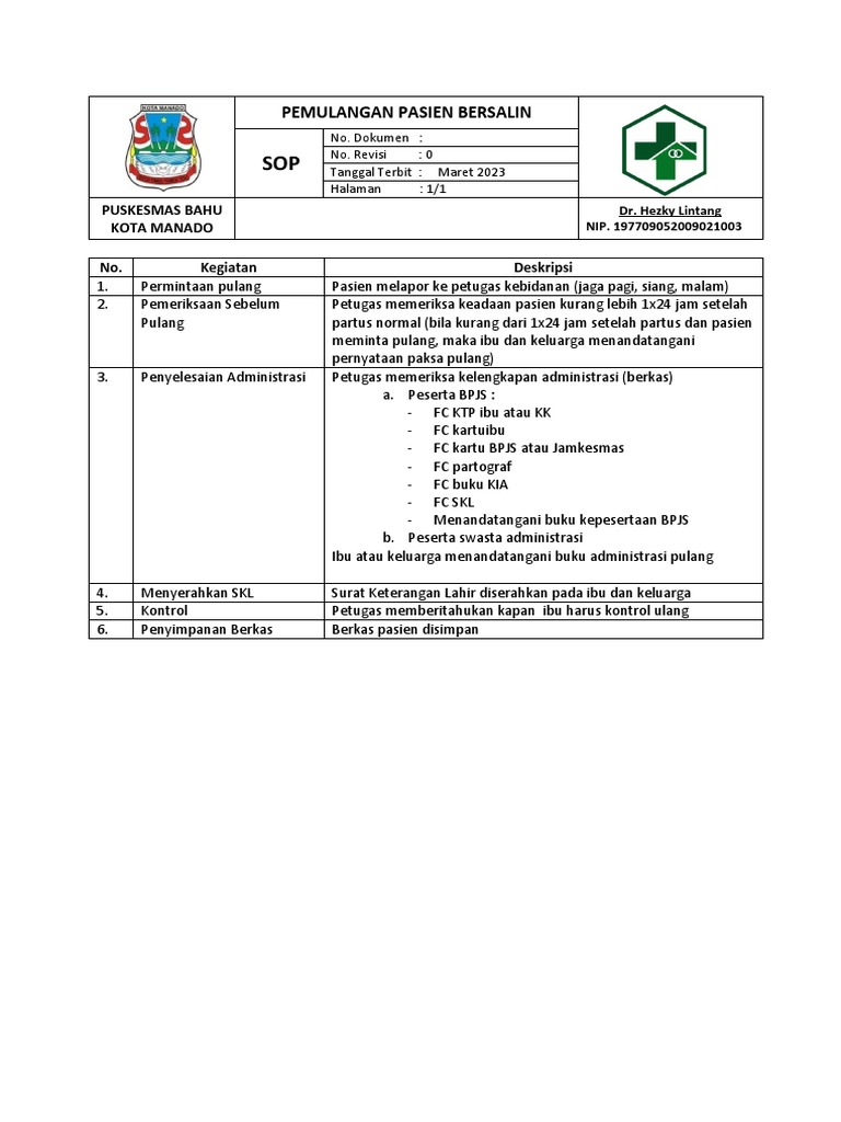 SOP Pasien Pulang | PDF