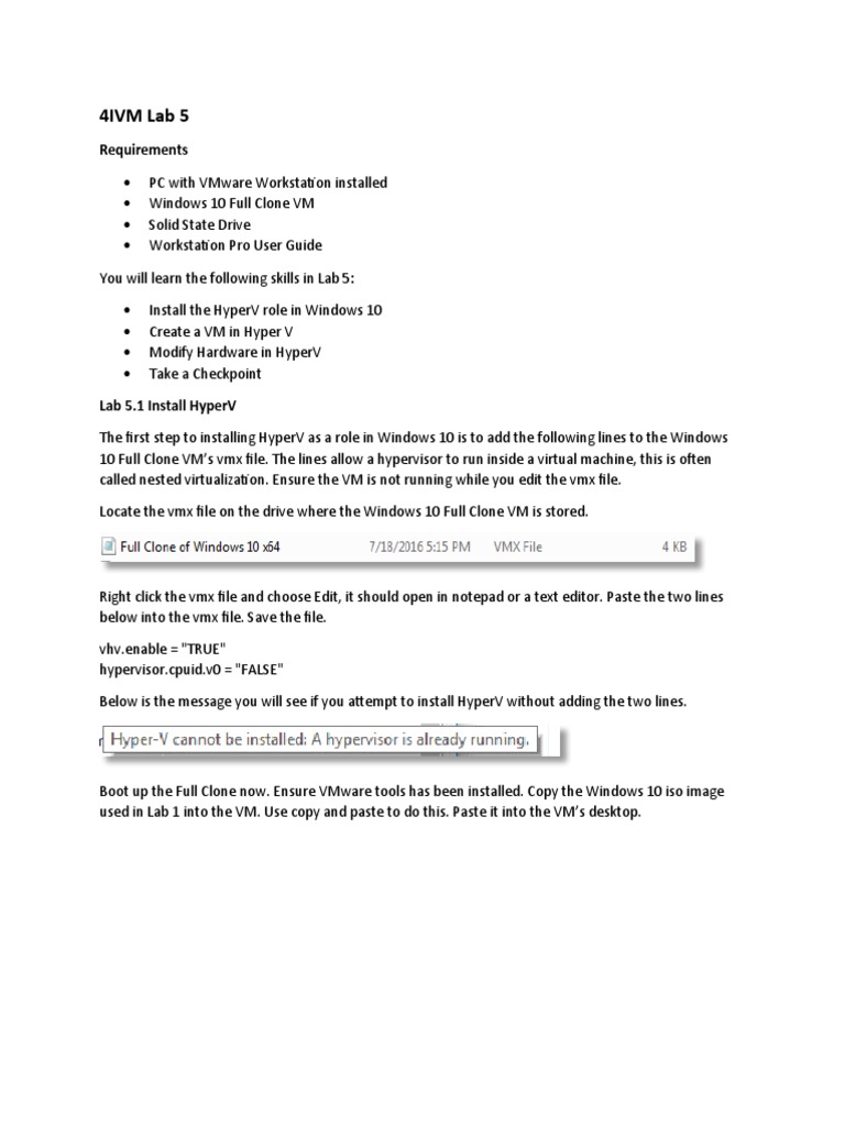 Configuring Hyper-V and Modifying Virtual Machine Hardware in a Windows 10 Host | PDF | Hyper V ...