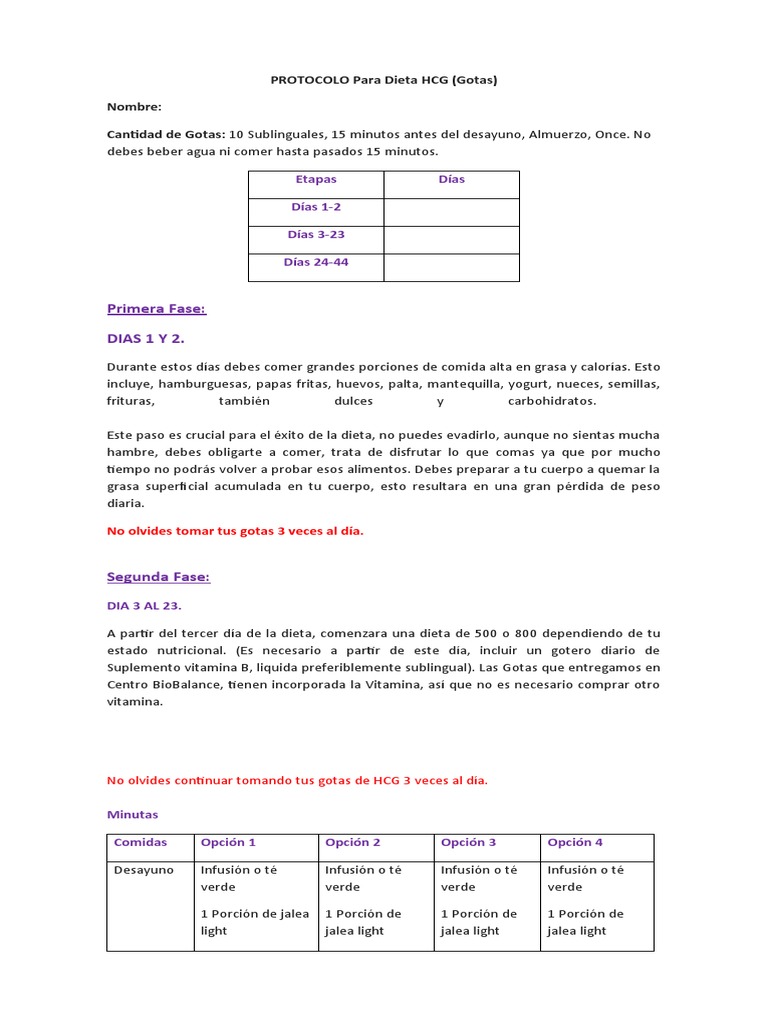 Protocolo de Dieta HCG y Gotas | PDF | Dieta | ensalada