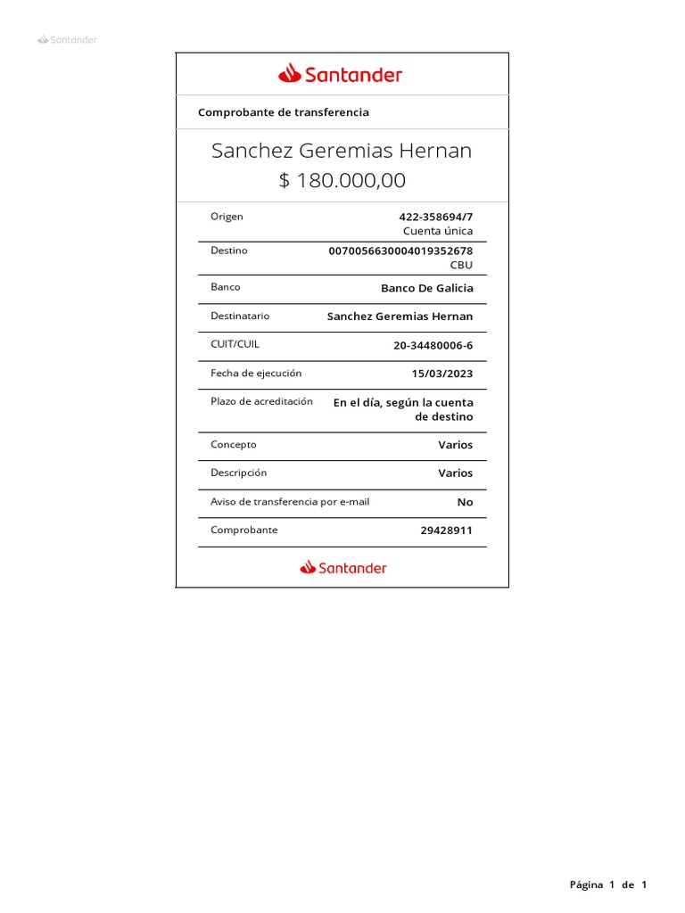 Comprobante de Transferencia | PDF