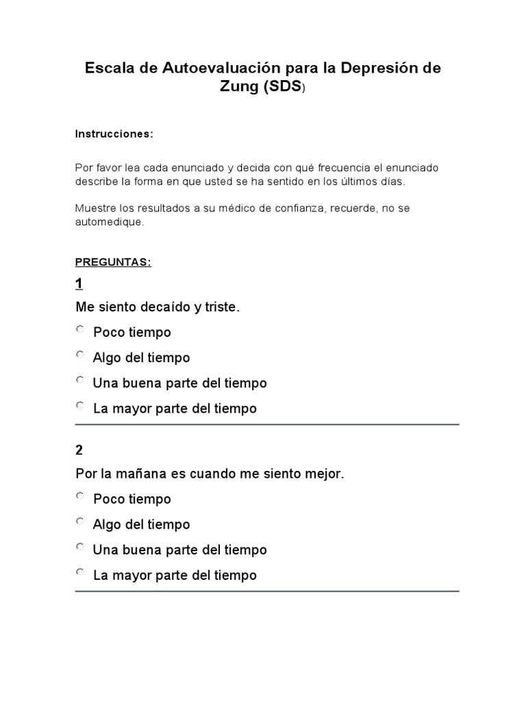 Escala de Zung para la Depresión | PDF | Relaciones personales, crianza ...