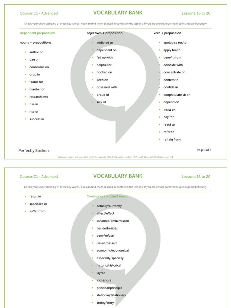 C1 - Lesson 16-20 - Vocabulary Bank | PDF