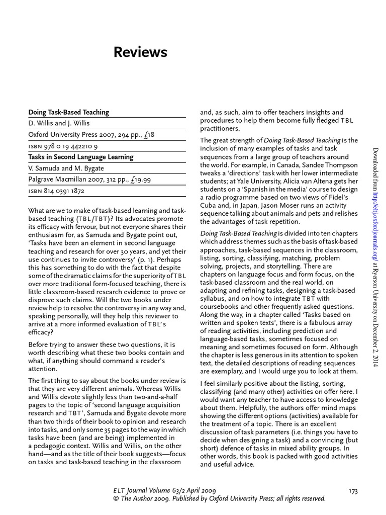 Harmer Doing Task-Based LL - Task in SLL | PDF | Pedagogy | Learning