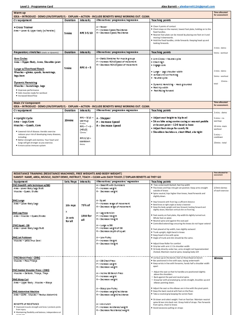 Alex Barrett - Level 2 - Programme Card | PDF | Anatomical Terms Of ...