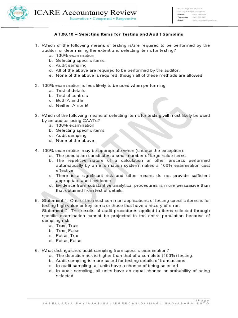 XD AT.06.10 - Selecting Items For Testing and Audit Sampling | PDF ...