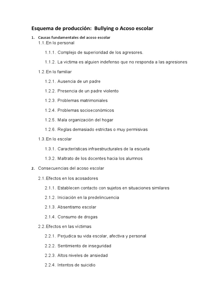 Esquema de Producción, Bullying o Acoso Escolar | PDF Esquema de Producción, Bullying o Acoso Escolar | PDF