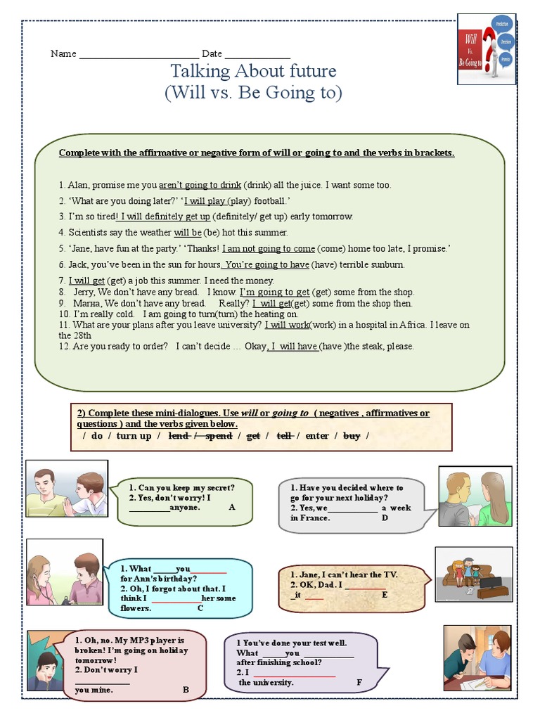 Will Vs Going To - Worksheet | PDF