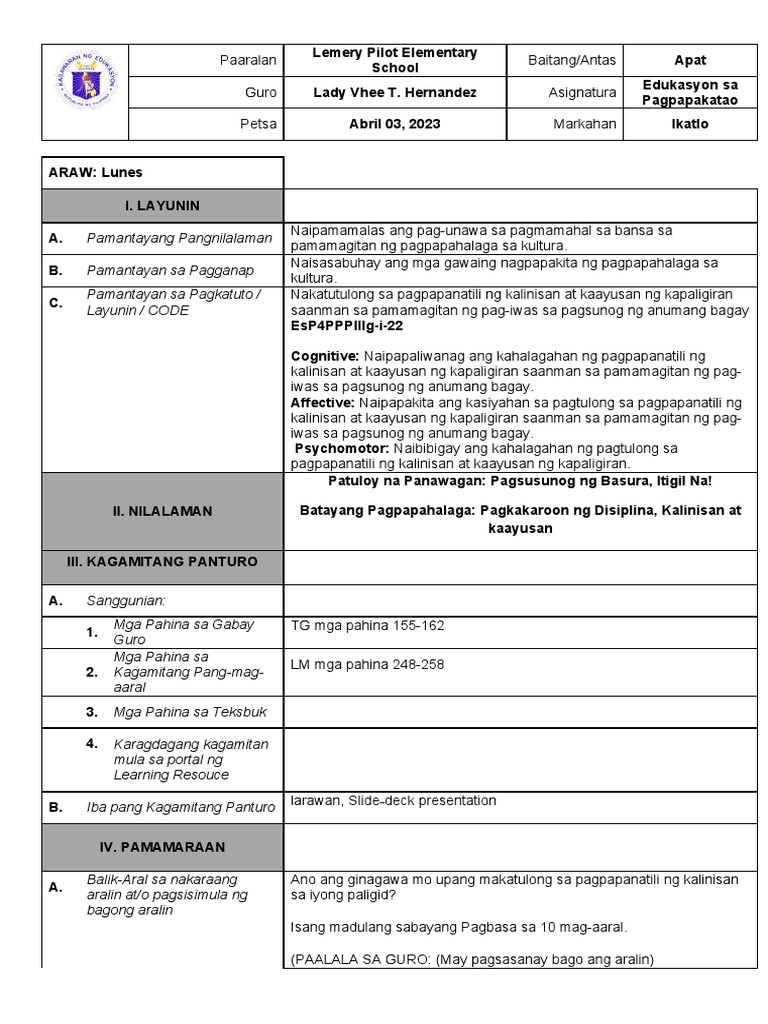 Dll-Q3-Week-8-Esp-4-Day 1-3 | PDF