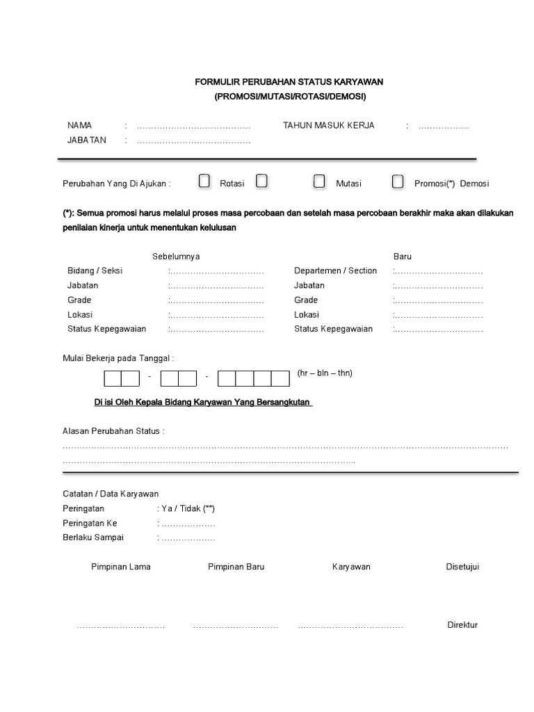 Form Promosi Mutasi Rotasi Demosi Staf RS | PDF