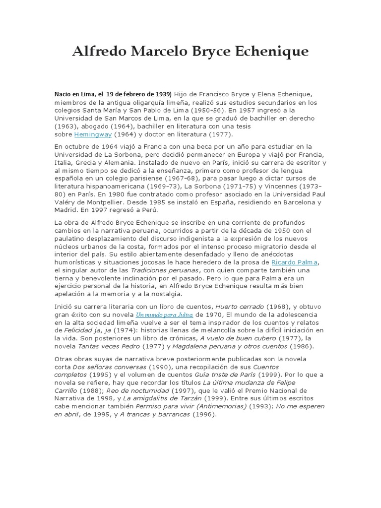 Alfredo Bryce Echenique | PDF | Clásicos
