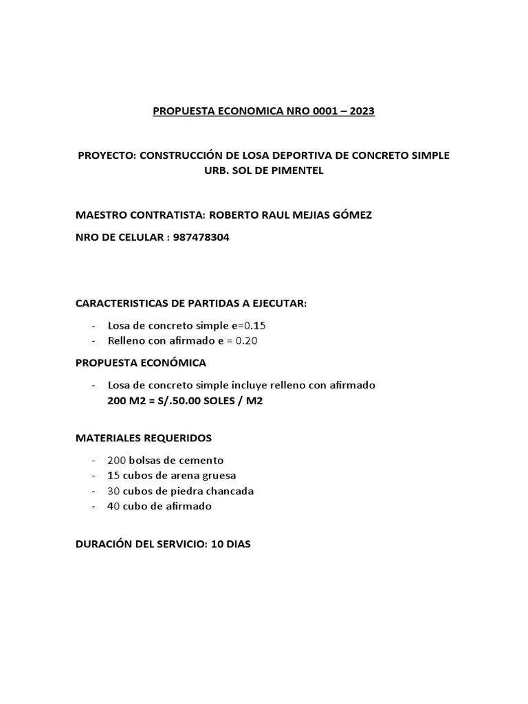 Propuesta Economica | PDF