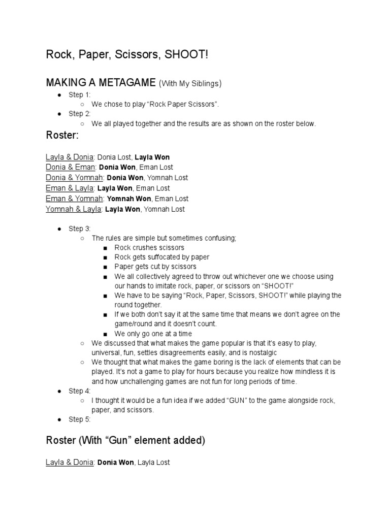 MakingAMetagame Rock, Paper, Scissors, SHOOT! | PDF