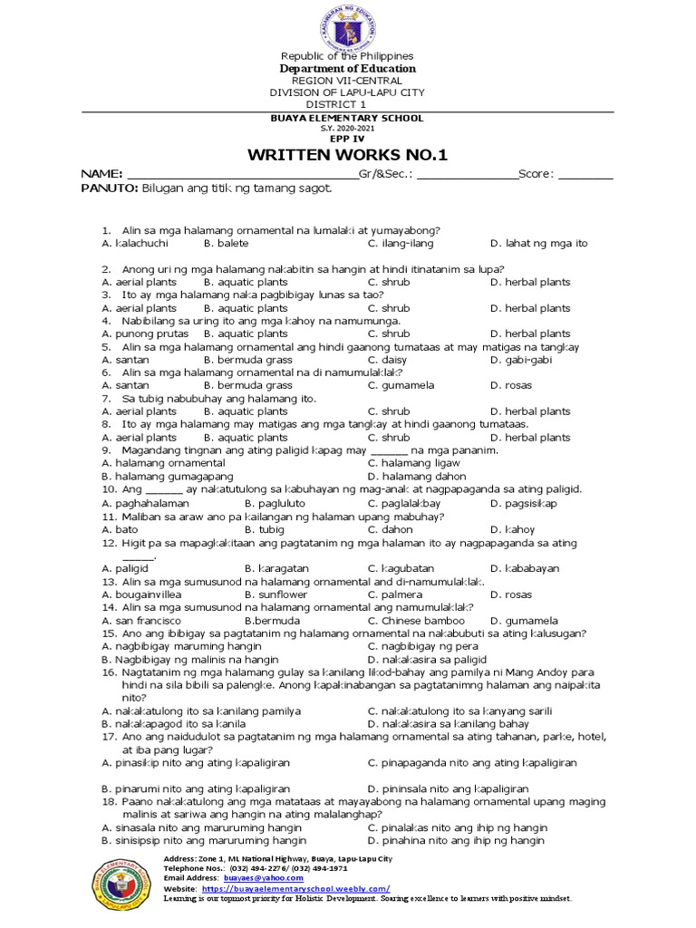 Written Works and Performance Tasks No.1 | PDF