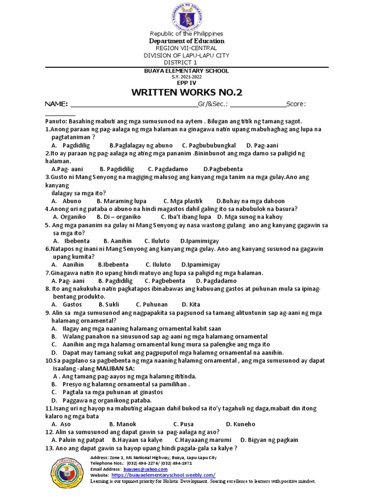 Written Works and Performance Tasks No.2 | PDF