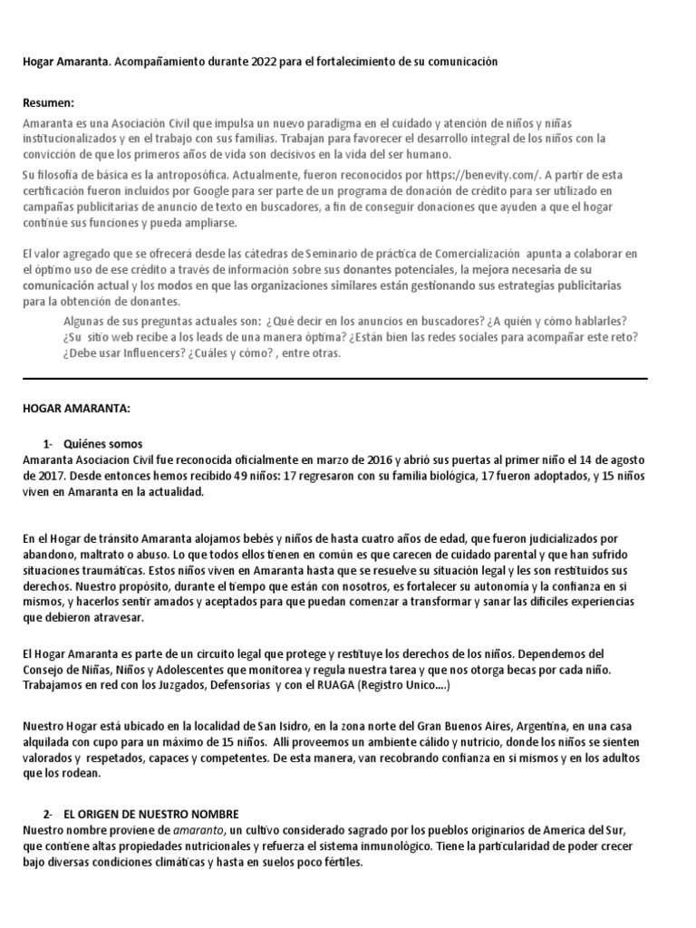 Hogar Amaranta - Sem. Práctica | PDF | Adultos | Trabajo Social