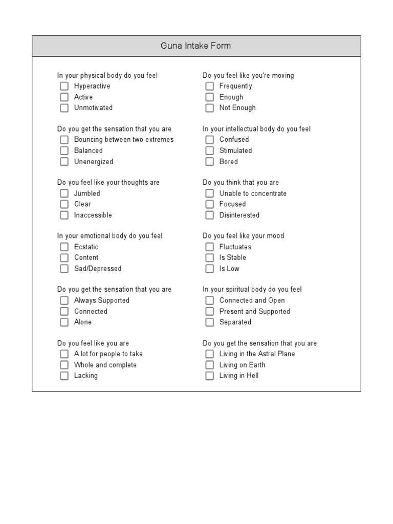 Guna Intake Form for Holistic Assessment | PDF