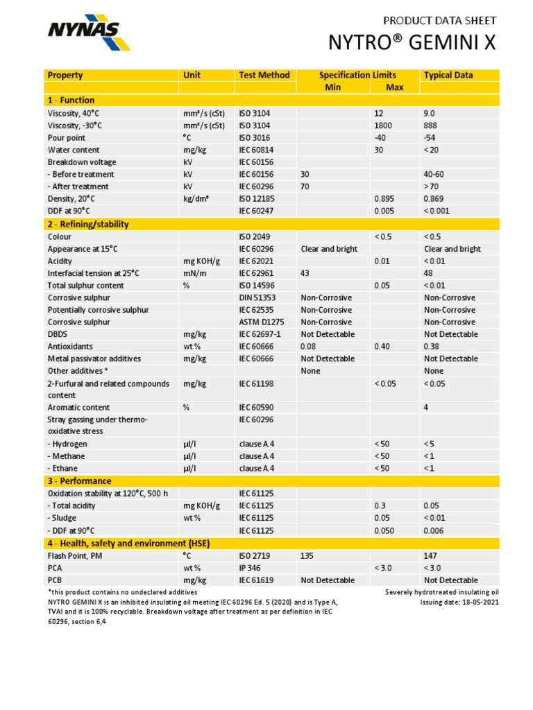 NYTRO® GEMINI X (English) PDS Inhibited Mineral Oil | PDF | Viscosity | Physical Sciences