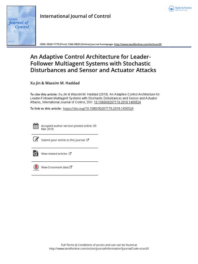 An Adaptive Control Architecture For Leaderfollower Multiagent Systems With Stochastic 2666