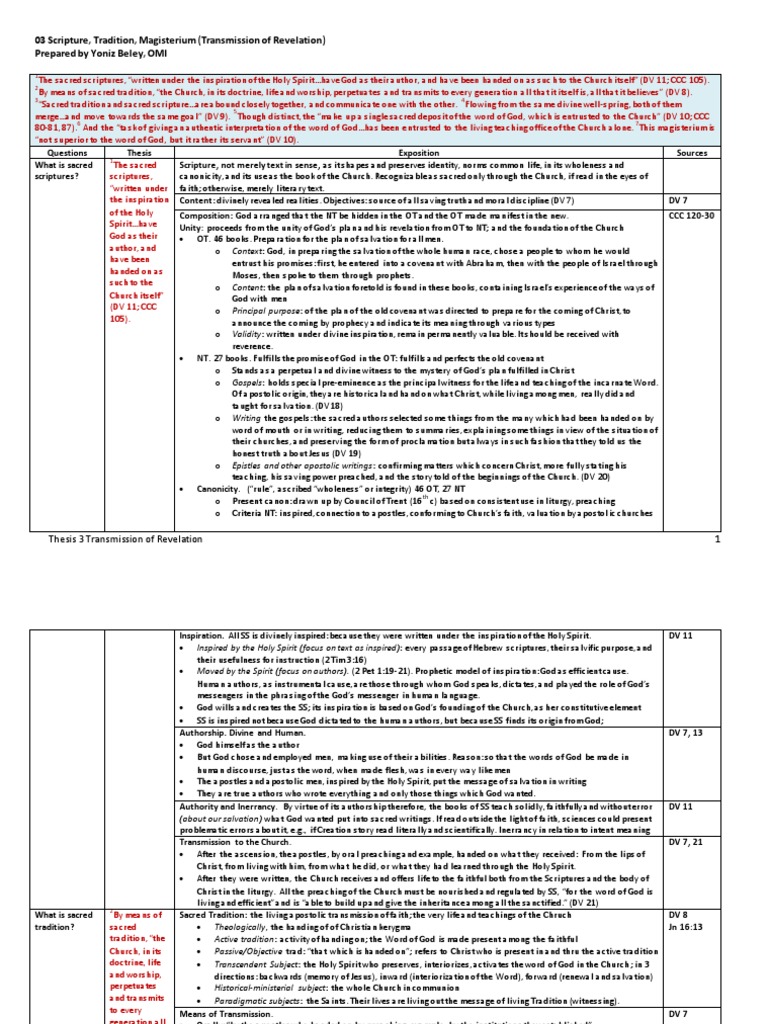 03 SS, Tradition, Magisterium Compre (Yoniz) | PDF | Revelation ...