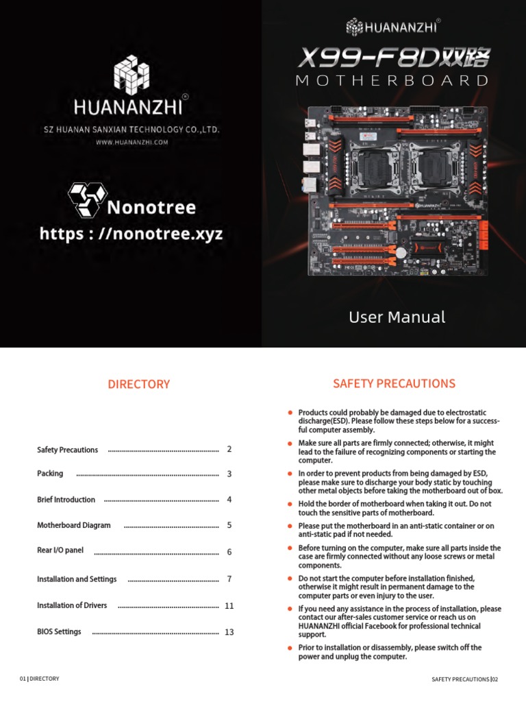 HUANANZHI X99 F8D Users Manual | PDF | Bios | Electrostatic Discharge