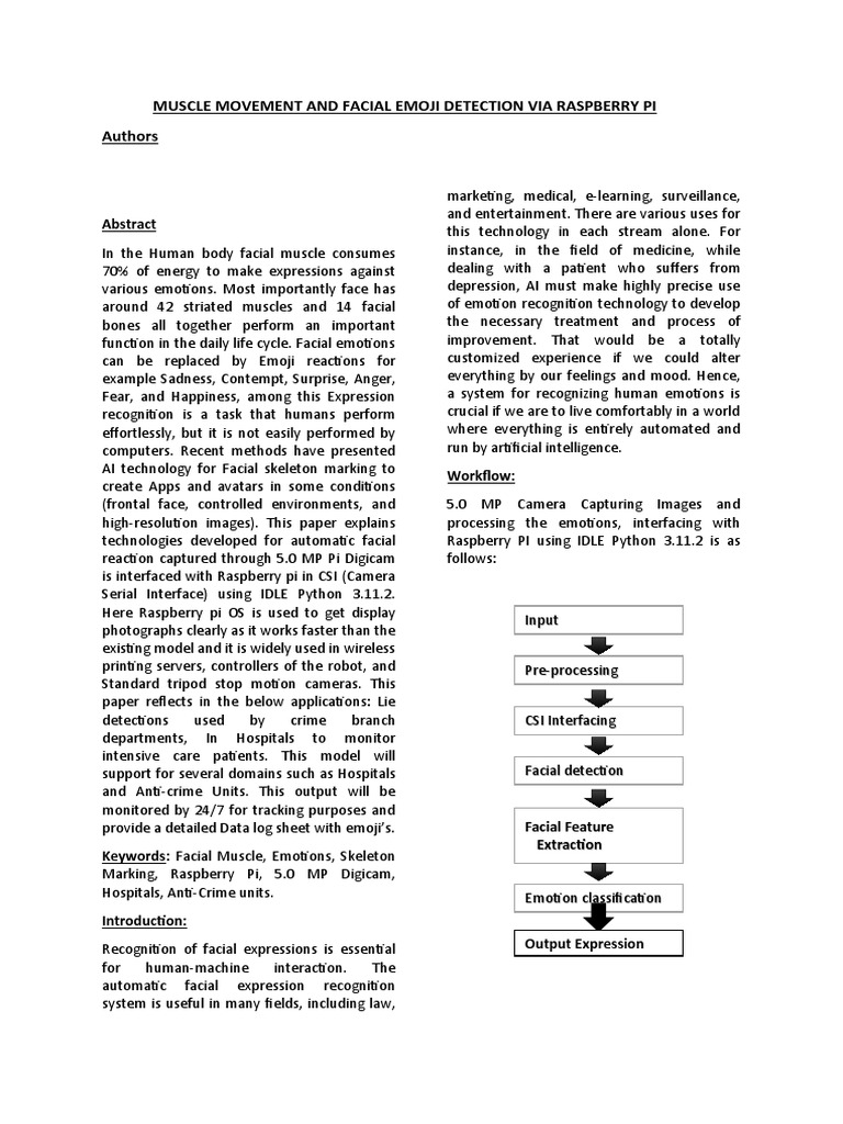 Muscle Movement and Facial Emoji Detection Via Raspberry Pi Authors | PDF | Emotions | Raspberry Pi