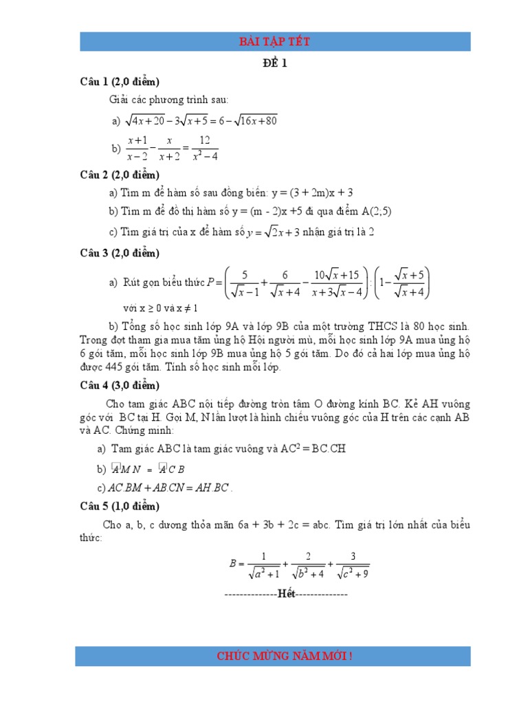 BT TẾT TOÁN 9 | PDF