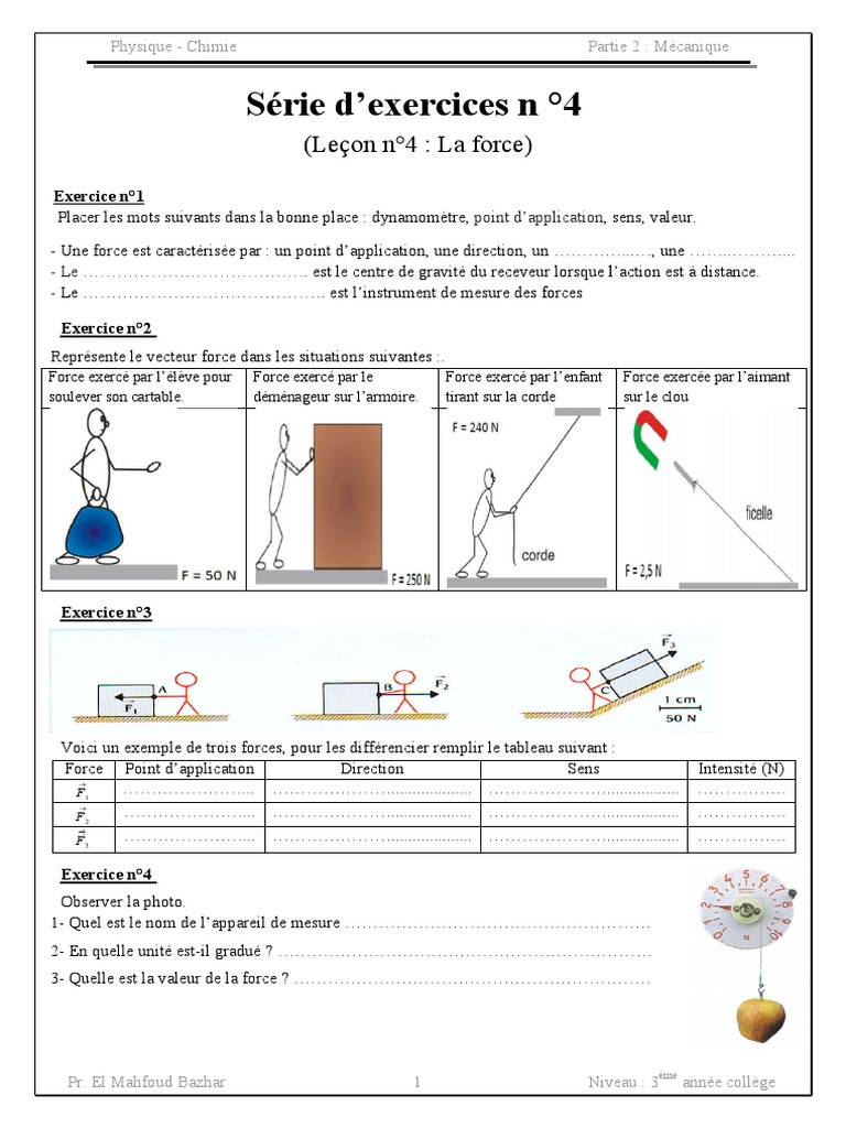 Exercices Corrigés sur les Forces 3ème | PDF
